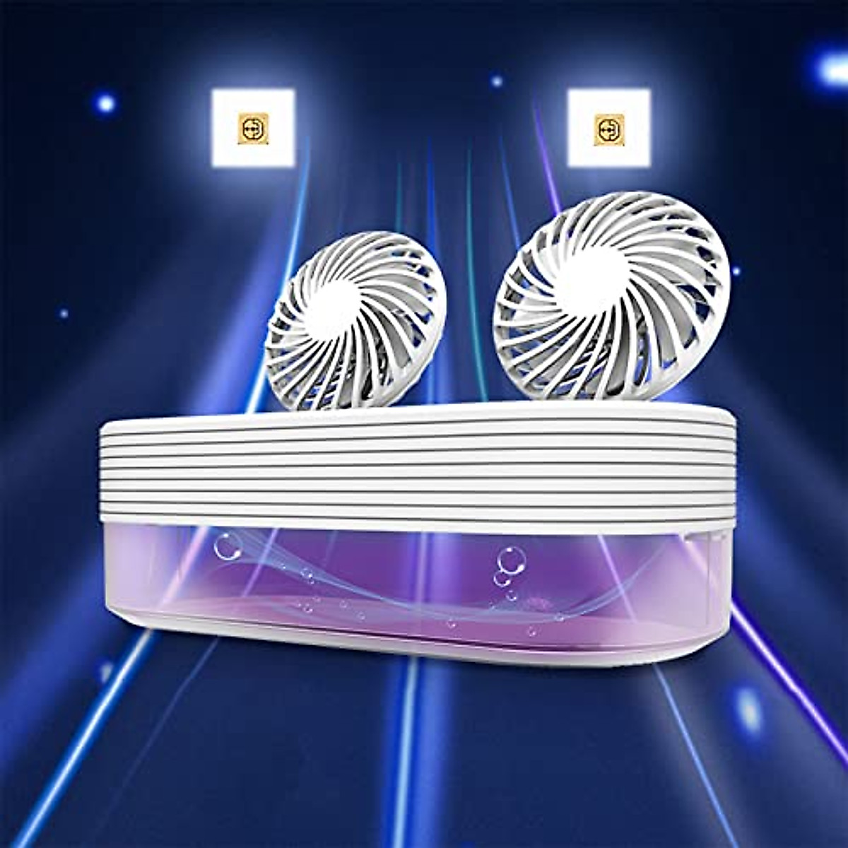 HUIQIMEI Portable Mini Desk Fan Storage Box Multifunction USB Fan 2-in-1 Double Rechargeable Fans 360° Adjustable Angle Mute Suitable for Home Office Travel Outdoor Good Gift