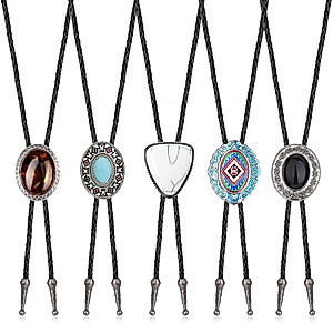 IRONBOX 5Pcs Bolo Tie for Men Handmade Western Cowboy Leather Necktie Totem Element Halloween Costume Accessories