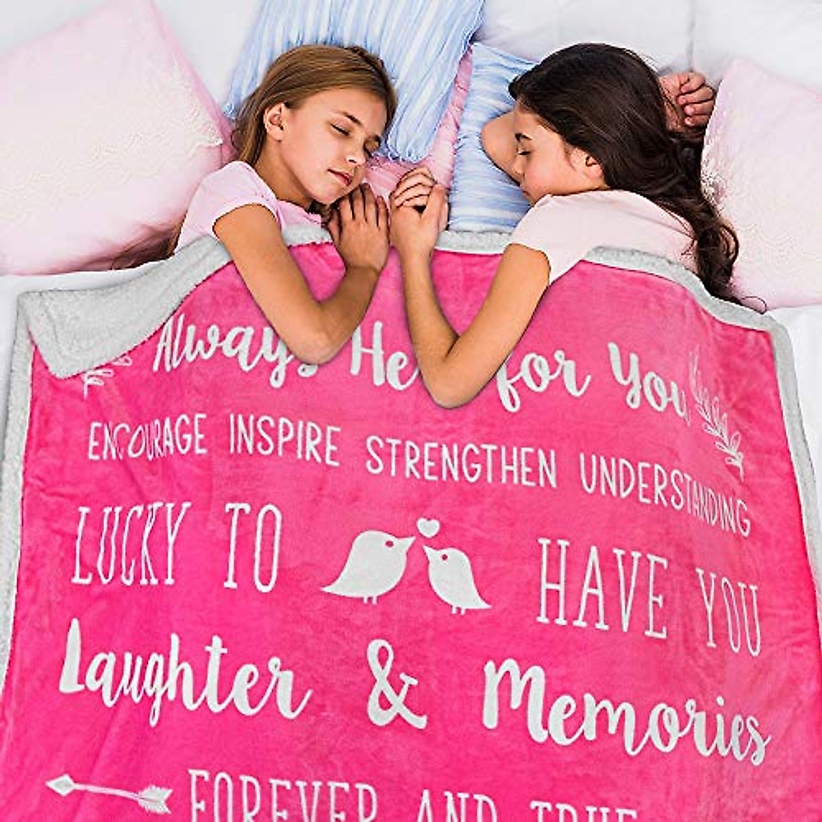 PAVILIA Best Friend Blanket for Women, Friendship Gift Blanket for BFF Besties, Soft Fleece Sherpa Throw Blanket, Birthday Gift for Best Friend, Soul Sister, Long Distance, Girl Friend (Pink)