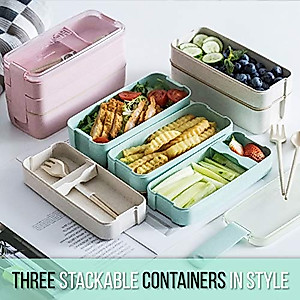 Edtsy Bento box for kids and adults with Dividers 1100 ml - Leakproof lunchbox with utensils - Lunch Solution Offers Durable, Leak-Proof, On-the-Go Meal and Snack Packing (Green)