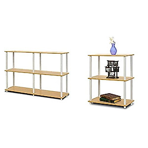 Furinno 99130BE/WH 3-Tier Double Size Storage Display Rack, Beech/White & Turn-N-Tube Display Rack, 3-Tier Single, Beech