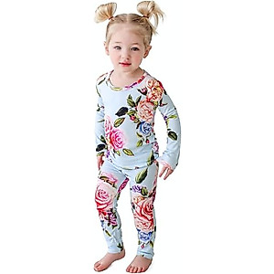 Posh Peanut Baby Pajamas Set - Toddler Sleepers Little Girl Clothes - Kids Two Piece PJ - Soft Viscose Viscose from Bamboo (Country Rose, 3T)