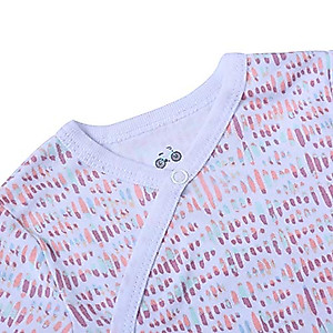 Asher and Olivia Baby Girl’s 3-Pack Long-Sleeve Kimono Bodysuits, Side Snap Bodysuit Set Coral Pink, Flower Print 0-3 Months