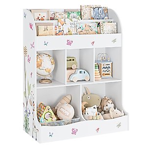 BOTLOG Toy Storage Organizer with Bookcase, Kids Bookshelf, Toy Storage Storage Cabinet with Cubbies and Bookshelf for Children's Room, Playroom, Hallway, Kindergarten, White