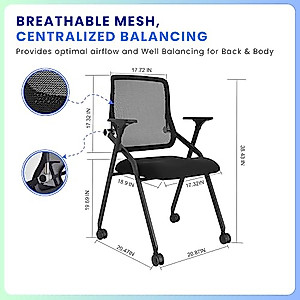 BROBRIYO PRO Stackable & Ergonomic Foldable Conference Room Chairs with Lumbar Support, Armrest - Mesh Bouncing Back for Office Meeting, Conference, Reception and Training Room Chair 1 Pack