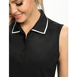 Hiverlay Polo Shirts for Women Sleeveless Golf Tank Tops Tennis Shirt Dry Fit UPF 50+ Lightweight Collared Ladies Tops Black XXL