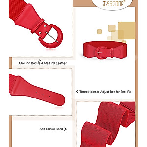 JASGOOD Women Retro Wide Stretchy Waist Belt, Vintage Chunky Buckle Red Belts for Dress