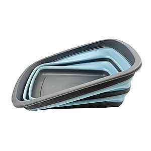 SAMMART 10L (2.6 Gallon) Collapsible Tub-Foldable Dish Tub-Portable Washing Basin-Space Saving Plastic Washtub (Grey/Sea Angel)