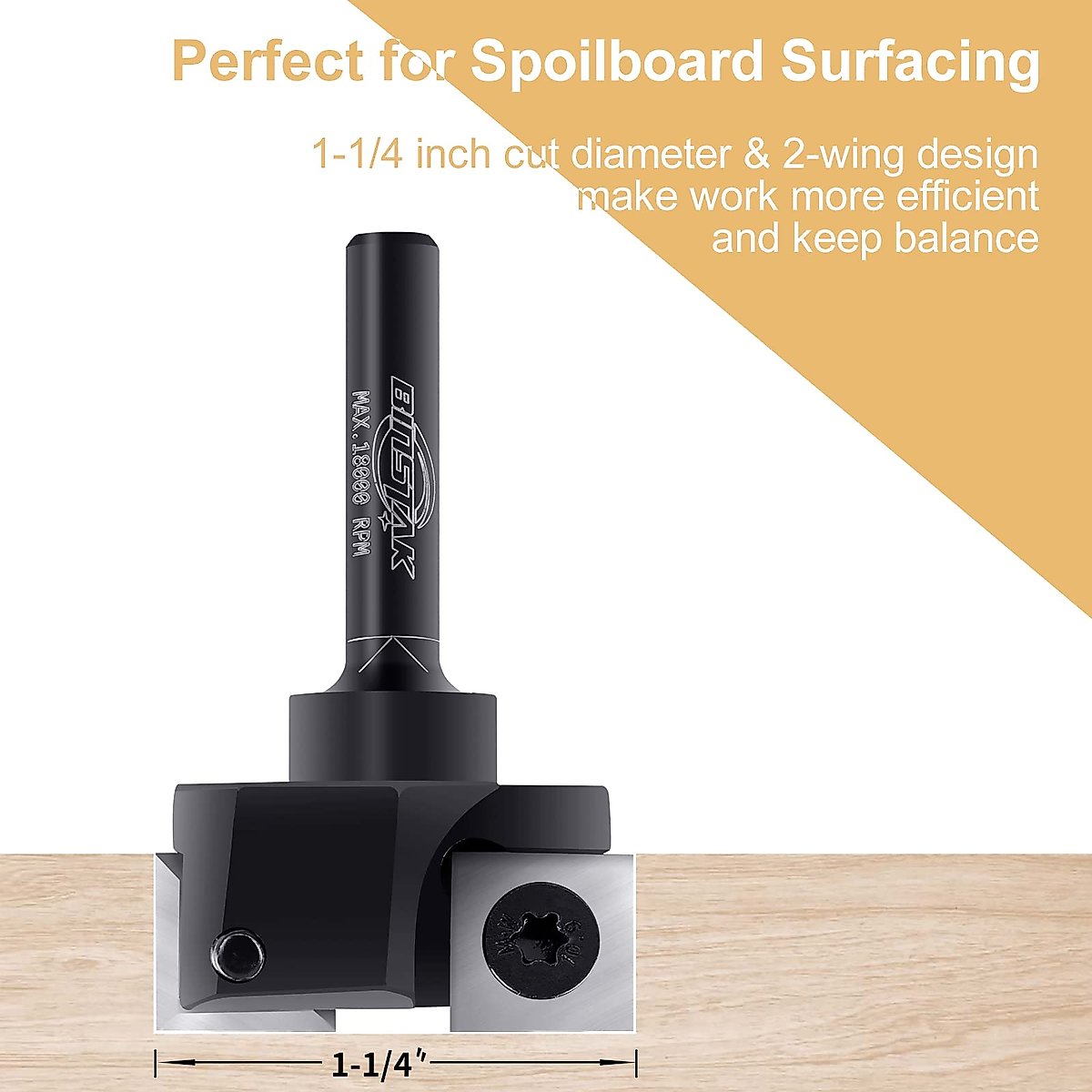 BINSTAK CNC Spoilboard Surfacing Router Bit, 1/4" Shank 1-1/4" Cutting Diameter, Carbide Insert Slab Flattening Router Bits Planing Bit