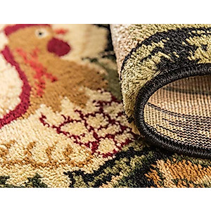 Unique Loom Barnyard Collection French Country Inspired Cottage Rooster Design Area Rug (4' 0 x 4' 0 Round, Ivory/Olive)