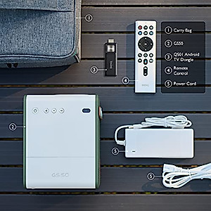BenQ GS50 1080p Wireless Outdoor Projector | Extra Bass Bluetooth Speaker | IPX2 Splash & Drop Resistant | WiFi | Android TV | Chromecast & AirPlay | Auto Focus | 2D Keystone | HDMI | USB-C | PD 45W