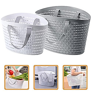 iplusmile 2pcs Plastic Organizer Storage Baskets with Handles Shower Caddy Bins Shelf Organizers Basket Shopping Tote Grocery Bags Toiletry Bag Bin Box for Bathroom