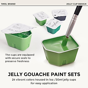 TMOL Gouache Paints Set, 24 Colors x 30ml, 12 Brushes, Non-Toxic, Kids, Indoor Use