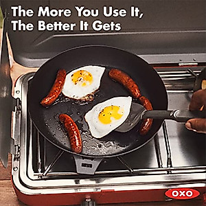OXO Outdoor Pre-Seasoned Carbon Steel 8" Frying Pan Skillet, Detachable Handle for Easy Storage, Indoor Use, Nonstick with Use, Induction Suitable, Oven & Broiler Safe,Browning, Grill,Sear,Saute,Black