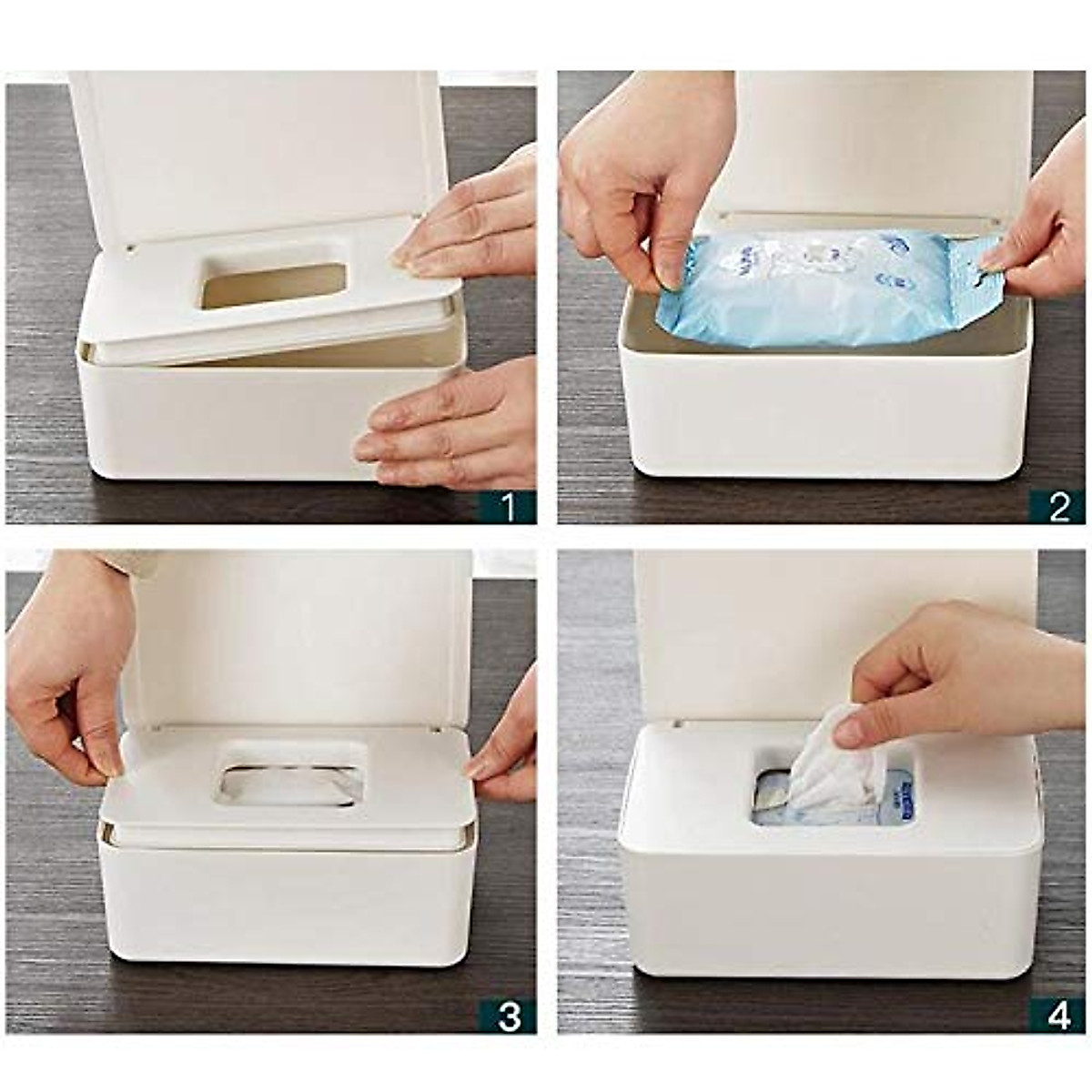 wastreake Wipes Dispenser Holder, Dustproof Tissue Storage Box Case Wet Wipes Dispenser Holder with Lid for Home Office Desk (Black)