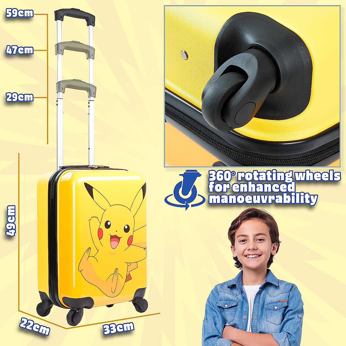 Pokemon Kids Suitcase with Wheels Luggage Bag for Boys and Girls Carry On Travel Bag with Handle Small Suitcase with Wheels Kids Holiday Essentials