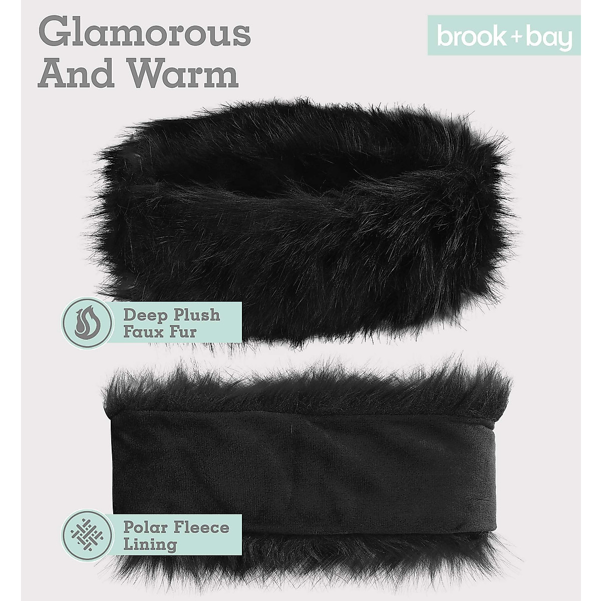 Brook + Bay Faux Fur Headband for Winter - Furry Headbands for Women, Fluffy Headwarmer, Furry Crown, Earwarmer Headband