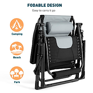 Fitnessclub Zero Gravity Chair, 350Lbs Capacity Oversize XL Outdoor Anti Gravity Chairs, Patio Lounge Folding Adjustable Recliner with Adjustable Headrest, Foot Pad & Cup Holder