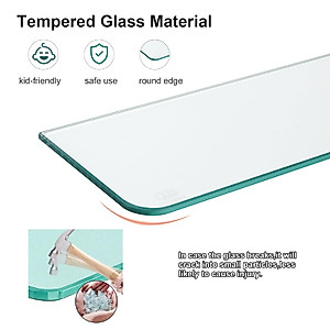 Koilria Glass Shelves, Glass Shower Shelves for Bathroom Tempered Glass Floating Shelves for Wall with Aluminum Brackets, 2 Tiers, 15 x 5 Inches, Drill or No Drill Install