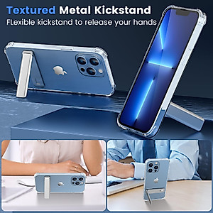 Design for iPhone 13 Mini Case with Stand, [Vertical ＆ Horizontal Supports] Clear Slim Hard Protective Cover Anti-Scratch Shockproof Phone Case for iPhone 13 Mini - Clear