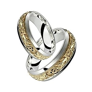 Alain Raphael 2 Tone Sterling Silver and 10k Yellow Gold 7 Millimeters Wide Wedding Band Ring Set