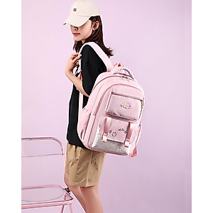 Makukke Backpack for Girls Kids, Cute Kawaii School Bag Lightweight Bookbag Backpack for Middle & High School with Anti Theft Pocket, Pink Backpack