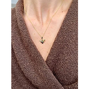 LE VIAN 1/10 Carat White and Chocolate Diamond and Enamel Honey Bee Pendant Necklace for Women in 14k Yellow Gold (Brown, cttw) on 18 Inch Long Chain by LeVian