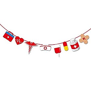 Morndew Doctor Nurse Cap Heart Design Medicine Cabinet Pill Banner for Hospital Rn Theme Party Medical School Graduation Party Nurse Day Party Birthday Party Decorations