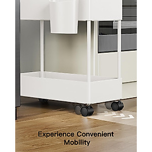Pipishell Slim Storage Cart with Wheels, Bathroom Cart Organizer Small, Rolling Cart for Bathroom, Laundry Room, Kitchen, Narrow Space, White PIUC04W, 7.08/''D X 15.7/''W X 25.2/''H