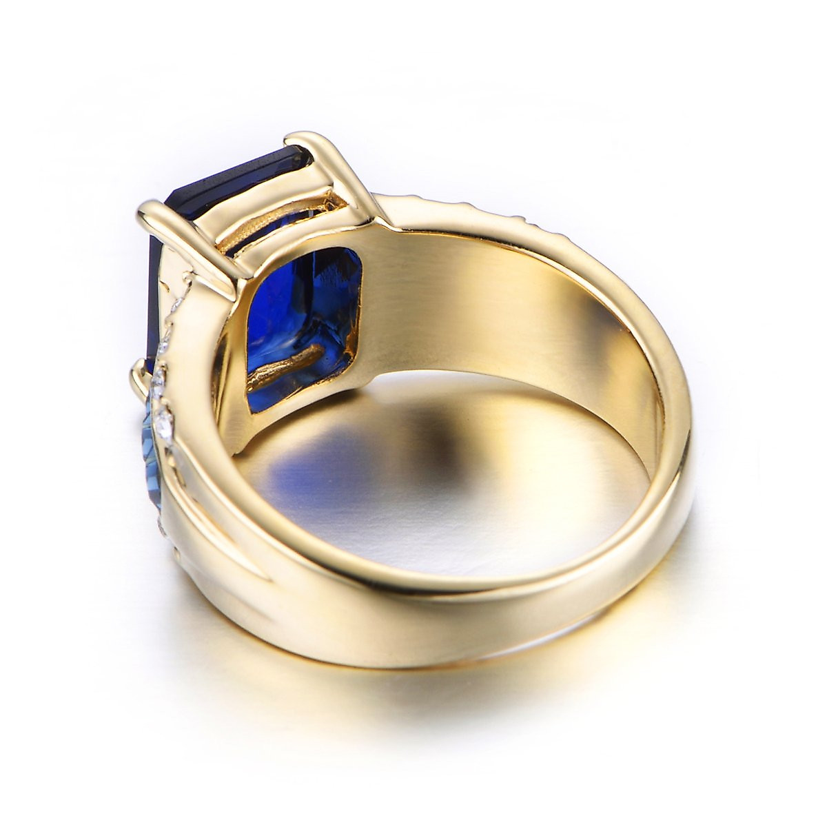 Yoursfs Sapphire Ring For Women Gold Plated Blue Square Stone Rings With Cubic Zirconia Jewelry