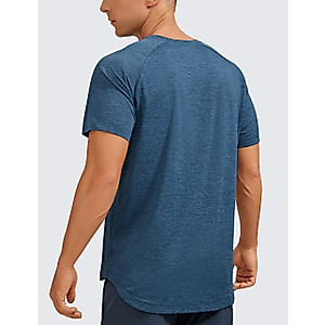 CRZ YOGA Men's Lightweight Short Sleeve T-Shirt Quick Dry Workout Running Athletic Tee Shirt Tops Ocean Blue Heather XX-Large