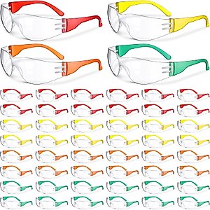 Weewooday 48 Packs Kids Safety Glasses Scratch Impact Resistant Safety Goggles Child Protective Eyewear Goggles with Lenses(Orange, Yellow, Green, Red)