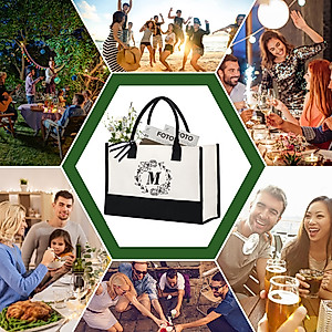 SUNELGIRL Christmas Gifts for Women-Initial Tote Bags for Women Canvas Bag, Bride Bag Bridal Shower Gift, Gifts for Sisters