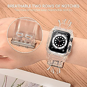 ShiningCare Clear Watch Bands Compatible for Apple Watch Band 45mm 44mm 42mm 41mm 40mm 38mm with Protective Bumper Case for iWatch Series 8 7 6 5 4 3 2 1 SE, Crystal Transparent Cute Jelly Watch Strap for Women and Men (Clear, 42/44/45mm)