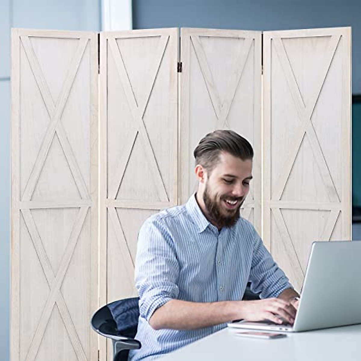 ECOMEX 4 Panel Wood Room Divider, Folding Room Divider Privacy Screens, Freestanding Partition Room Divider Screen Partial Partition for Bedroom, Office, Study