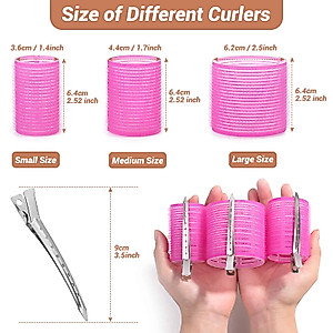 Self Grip Hair Rollers Curlers Set - 24 Pieces with 3 Sizes (4 Jumbo, 4 Large, 4 Medium) and 12 Clips for Volume on Long, Short, Thick, or Fine Hair