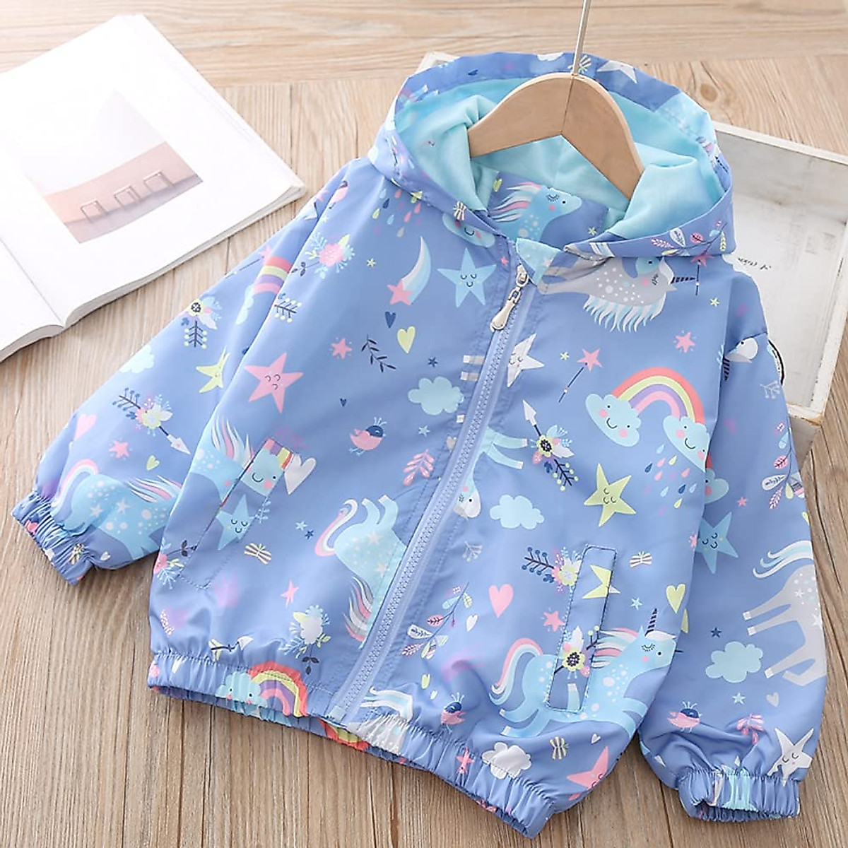 Little Girls Unicorn Cotton Hoodies Zipper Jackets Raincoat Fall Windbreaker for Kids Size 4 5 T