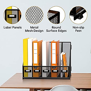 DALTACK Desk Organizers Magazine Binder Folder Holder with 5 Vertical Compartments File Organizer for Office Home School Organization, Metal Mesh, Black