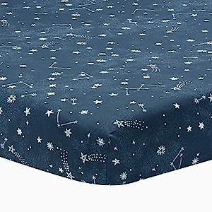 Lambs & Ivy Sky Rocket Blue Stars/Galaxy/Space 100% Cotton Fitted Crib Sheet