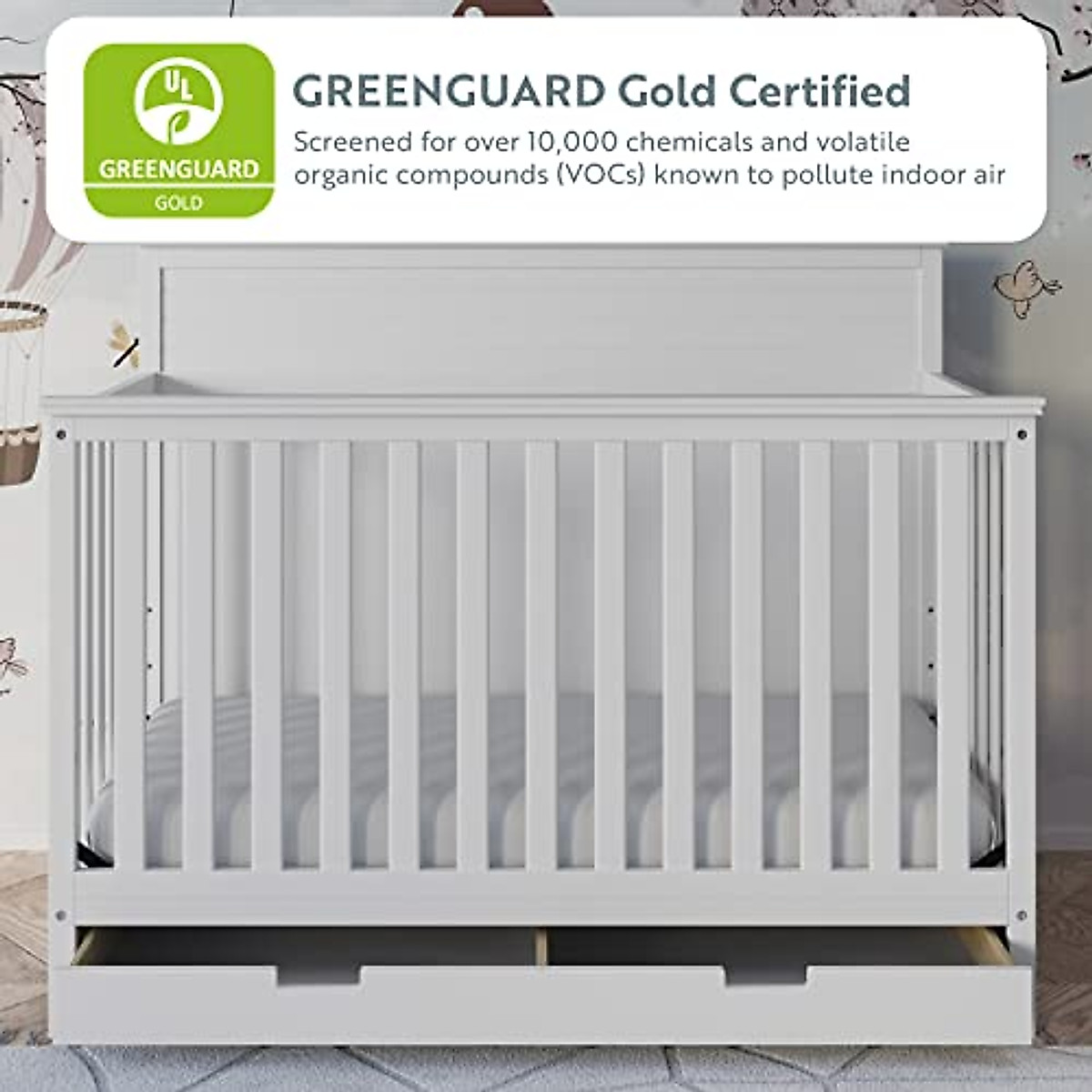 STORKCRAFT Homestead 5-in-1 Convertible Crib with Drawer (Pebble Gray) – GREENGUARD Gold Certified, Crib with Drawer Combo, Includes Nursery Storage Drawer, Converts to Toddler Bed and Full-Size Bed