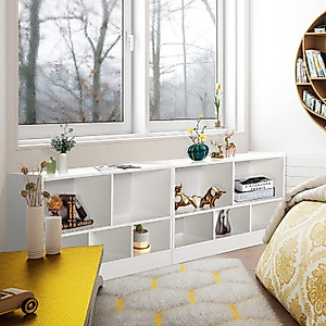 SILKYDRY 5 Cube Storage Organizer, 2-Tier Horizontal Bookshelf, Wooden Display Book Shelves for Home Office Classroom, Low Bookcase Under Window (White, 44” x 12” x 24”)