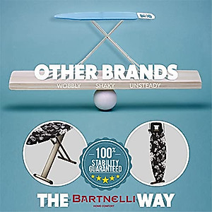 Bartnelli Pro Luxury Ironing Board - Extra Wide 51x19” with Heavy Duty Steam Iron Rest, and Wheels for Easy Storage, Adjustable Height, T-Leg, Foldable, European Made