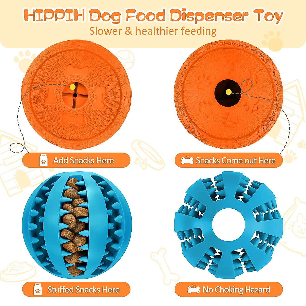 HIPPIH Interactive Dog Toys for Puppies 2 Pack, Dog Puzzle Toys for Small Dogs, Dog Balls for Medium Dogs, Treat Dispensing Dog Toys