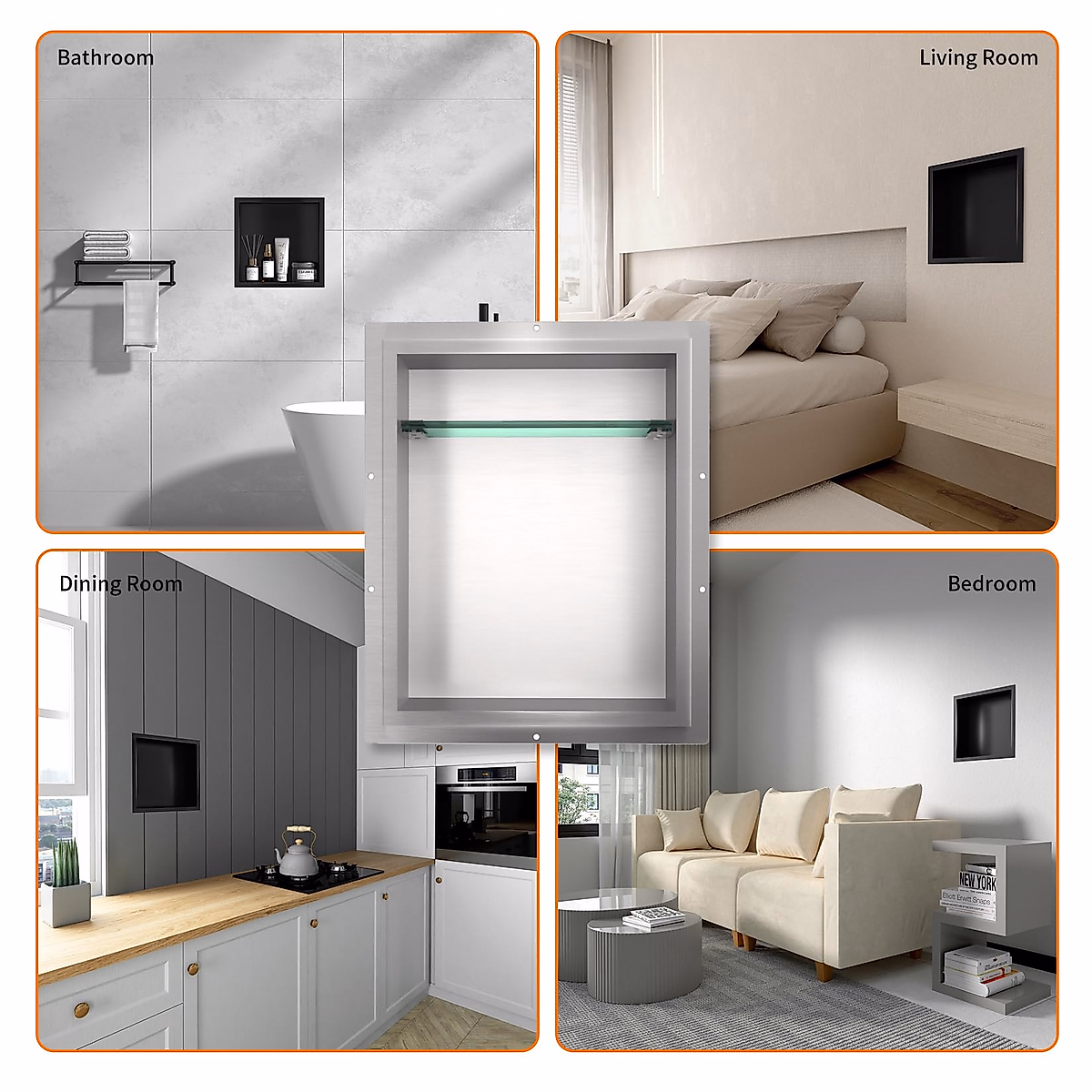 CKB Shower Niche Stainless Steel, 18 Inch x 14 Inch x 4 Inch Depth, Double-Layer Storage Shelves, Recessed Shower Shelf with Brushed Nickel