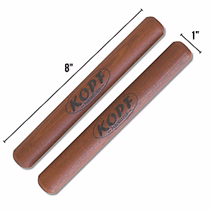 Professional Mahogany Wood Claves Musical Instrument | Set of 2 claves, size 8" X 1" | Smooth Finish | Solid Hardwood Percussion Instrument | Warm Musical Tone | Handmade in USA by Kopf Percussion