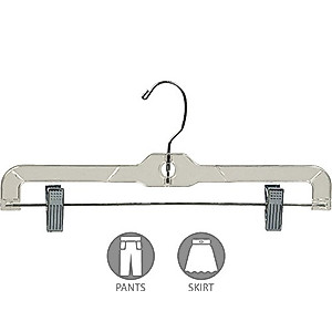 The Great American Hanger Company Clear Plastic Bottom, Box of 100 Flat Pant Hanger s with Adjustable Cushion Clips and Polished Chome Swivel Hook - 666050