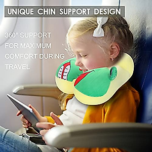PEKAD Kids Travel Neck Pillow, Chin Supporting Travel Pillow, Animal Pillow with Micro Beads Filling for Children Toddlers 2-16 Years Old, Head Neck Chin Support Pillow