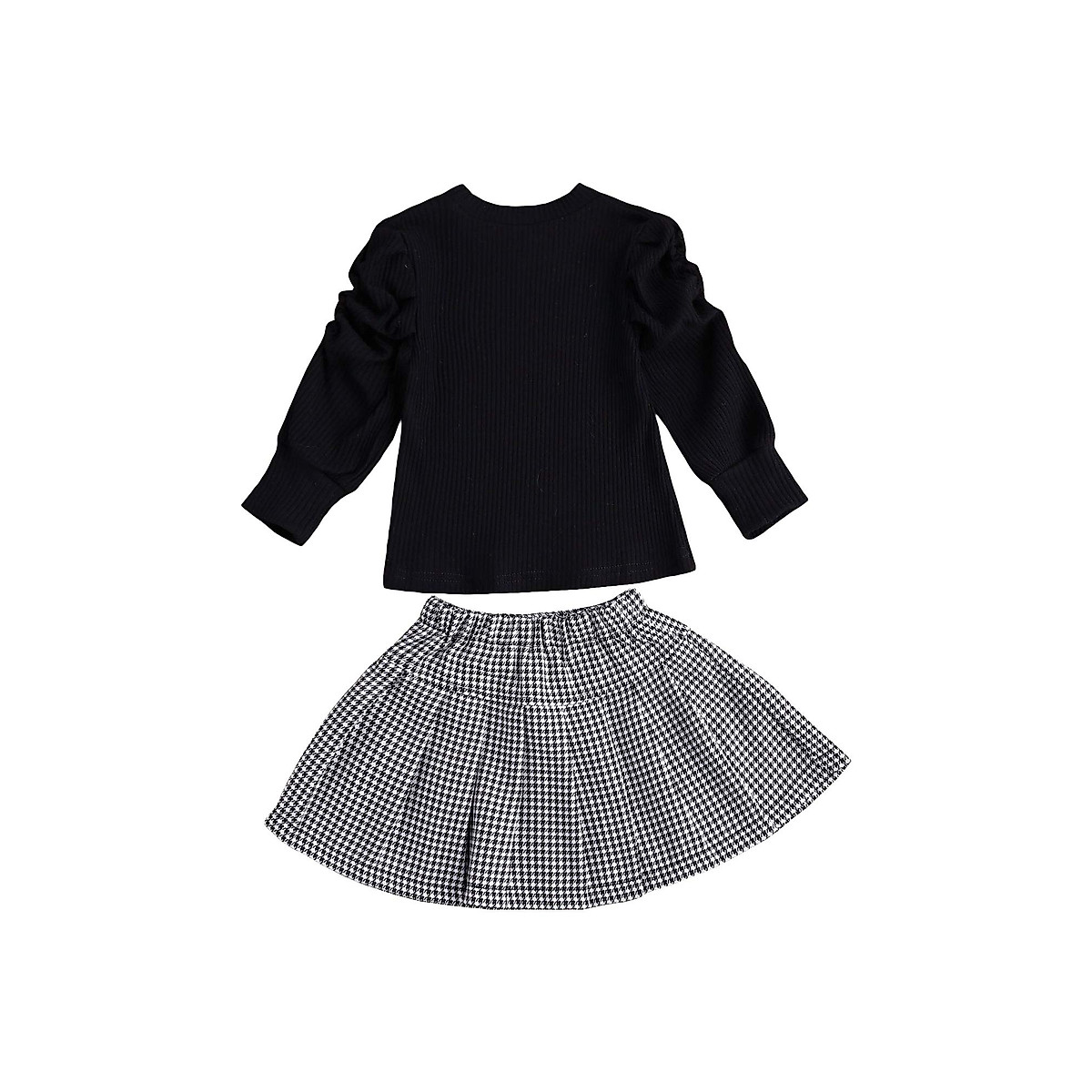 Sasaerucure Kids Toddler Baby Girl Outfit Knitted Long Puff Sleeve Sweater Tops with Houndstooth Skirt 2pcs Winter Spring Clothes Set (Black, 6-7 Years)