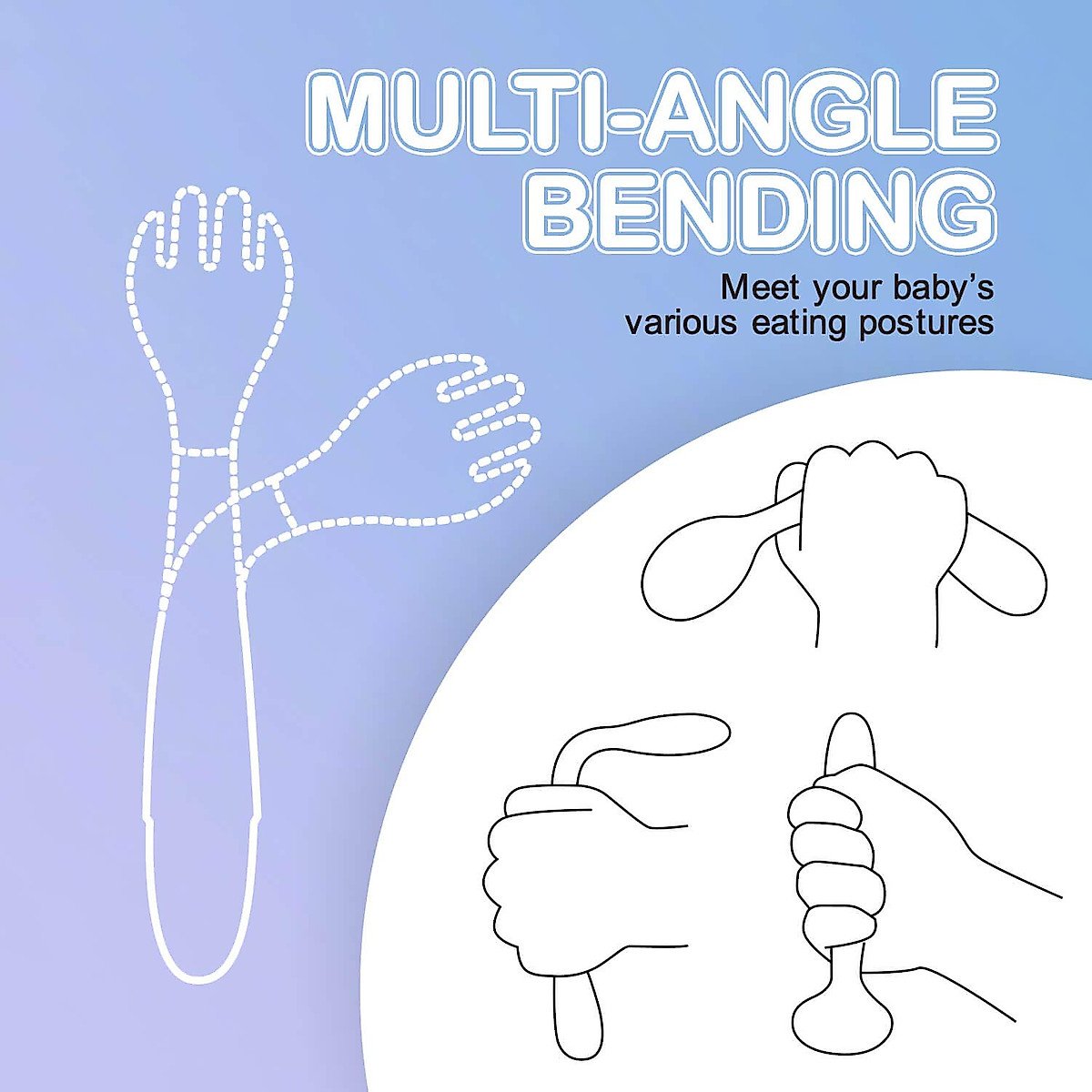 Baby Toddler Forks and Spoons for self-Feeding - Kids and Infant Training Cutlery Utensils Set, Babies First Self Feeding Learning Tableware Easy Grip Bendable with Travel Safe Case (Blue)