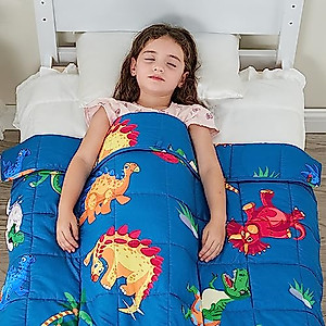 yescool Weighted Blanket (7 lbs, 41" x 60", Dianasour) Cooling Heavy Blanket for Sleeping Perfect for 60-90 lbs, Throw Size Breathable Blanket with Premium Glass Bead, Machine Washable